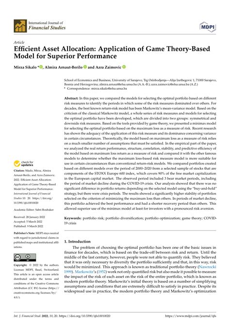 Pdf Efficient Asset Allocation Application Of Game Theory Based