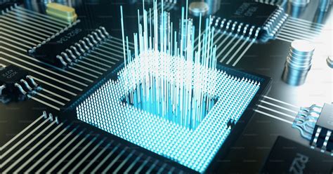 3d 일러스트레이션 컴퓨터 칩 인쇄 회로 기판의 프로세서 클라우드로의 데이터 전송 개념입니다 인공 지능 형태의 중앙 프로세서 데이터 전송 사진 Unsplash의