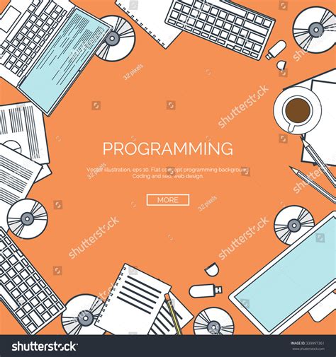 Vector Illustration Lined Flat Computing Background Stock Vector