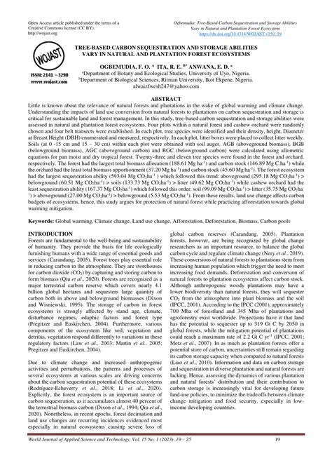 Pdf Tree Based Carbon Sequestration And Storage Abilities Vary In