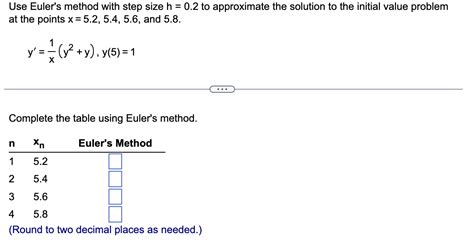 Solved Use Euler S Method With Step Size H To Chegg