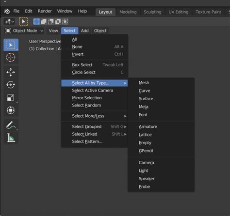 selection tools blender equivalent to “select similar” in max