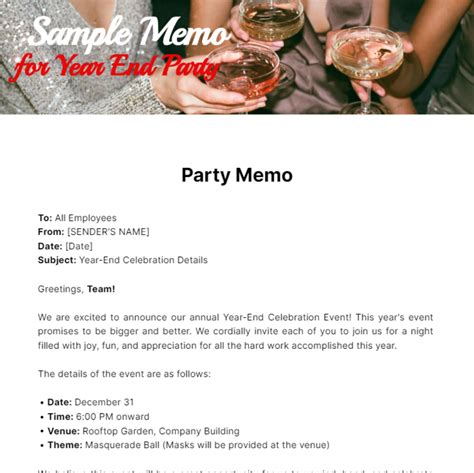 Free Sample Memo For Year End Party Template To Edit Online