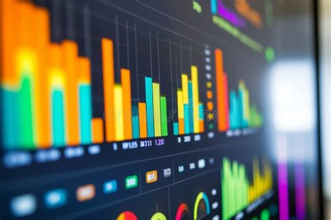 Close Up Of A Vibrant Data Dashboard Showcasing Key Performance Indicators With Colorful Bar