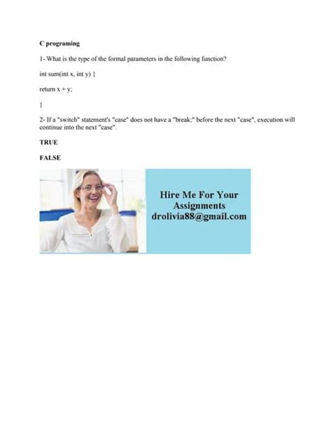 C Programing 1 What Is The Type Of The Formal Parameters In The Follpdf