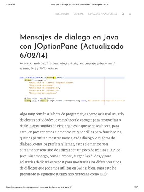Mensajes De Dialogo En Java Con Joptionpane Ser Programador Es