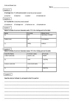Acids And Bases Quiz By Kyle Larsen Teachers Pay Teachers