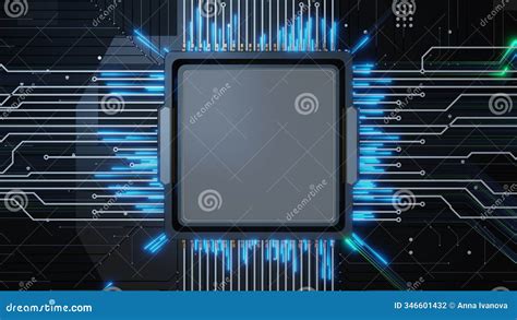 Glowing Blue Lights Radiate From A Central Microprocessor Within A