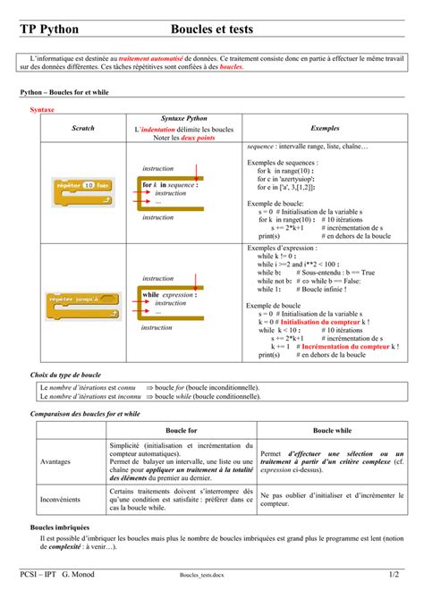 TP Python Boucles Et Tests