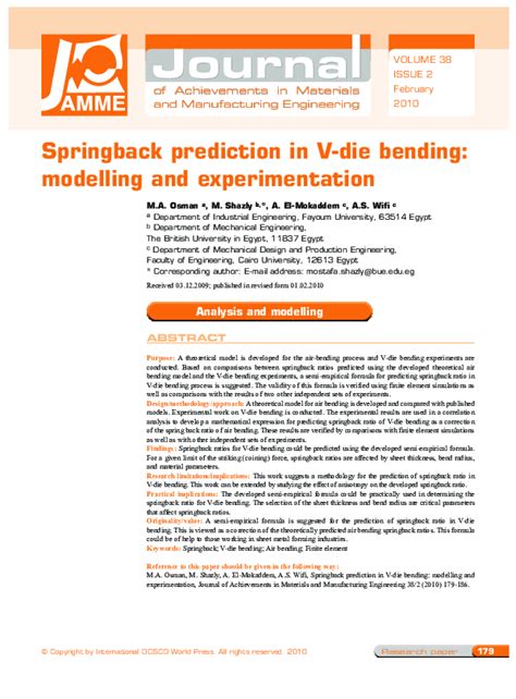 pdf springback prediction in v die bending modelling and experimentation