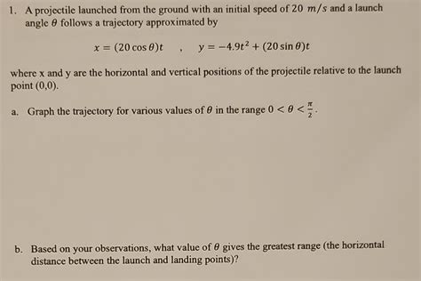 Solved A Projectile Launched From The Ground With An Chegg