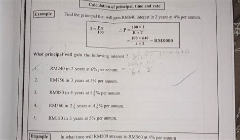 Solved Calculation Of Principal Time And Rate Example Find The Principal That Will Gain RM