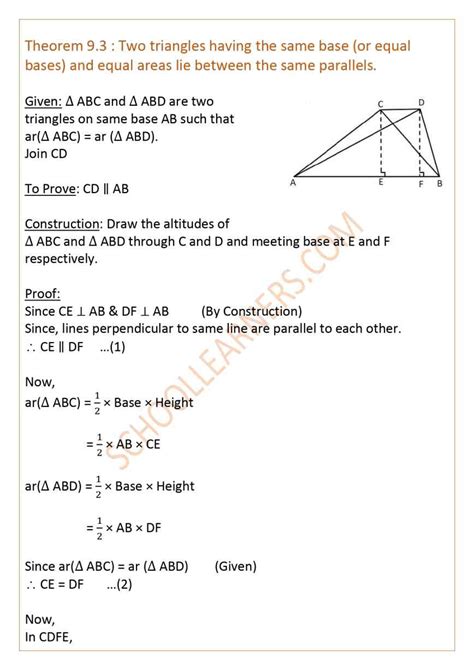 class 9 chapter 9 theorem 9 3 two triangles having the same base or