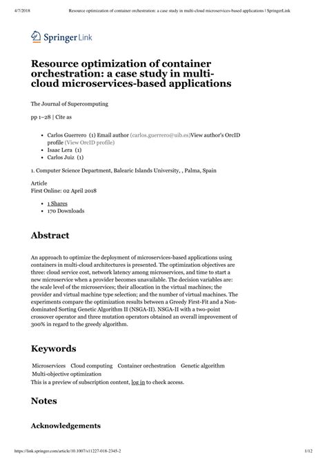 PDF Resource Optimization Of Container Orchestration A Case Study In Multi Cloud