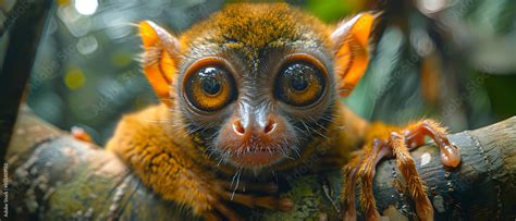 Hyper Detailní Záběr Philippine Tarsier Tarsius Syrichta On Tree In