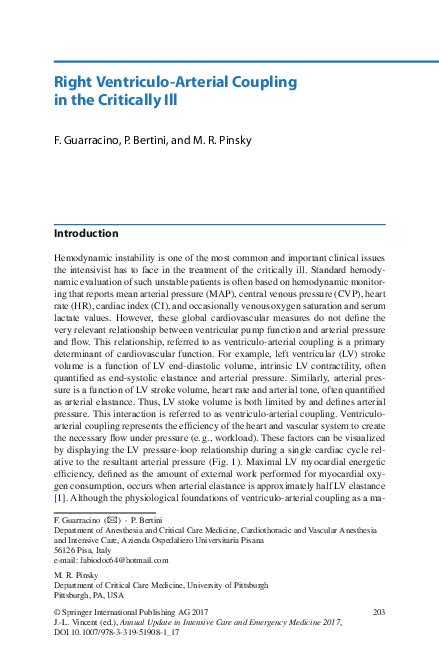 Pdf Right Ventriculo Arterial Coupling In The Critically Ill F