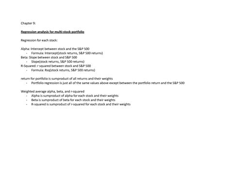 Final Exam Notes Chapter 9 Regression Analysis For Multi Stock Portfolio Regression For Each