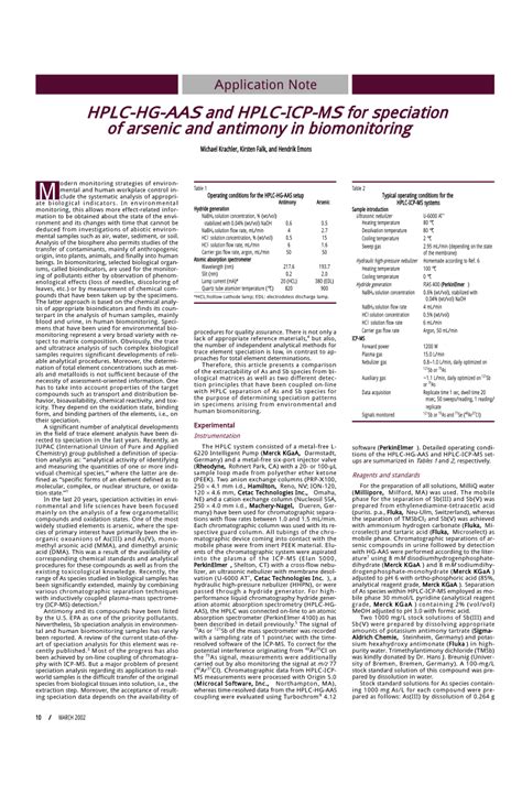 Pdf Hplc Hg Aas And Hplc Icp Ms For Speciation Of Arsenic And Antimony In Biomonitoring