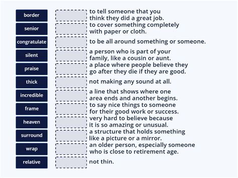 Essential English Vocabulary Unit 5 Match Up