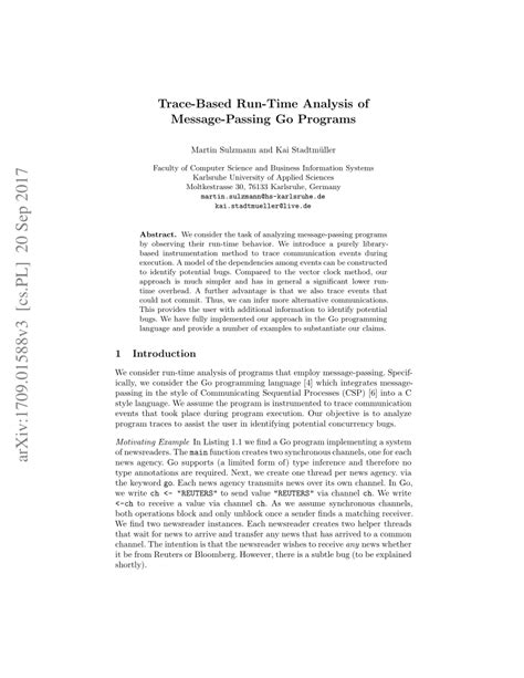 Pdf Trace Based Run Time Analysis Of Message Passing Go Programs