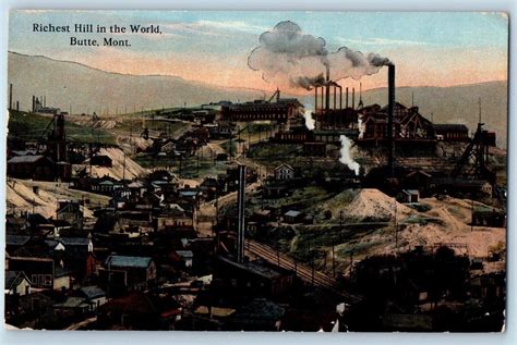Butte Montana Mt Postcard Richest Hill In The World 1915 Mines Miners