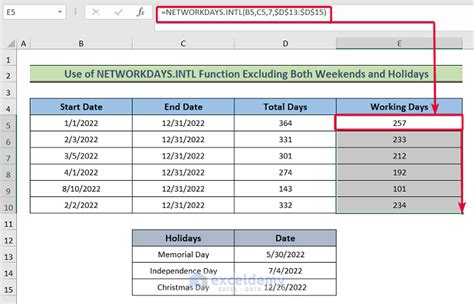 how to calculate working days in excel excluding weekends and holidays