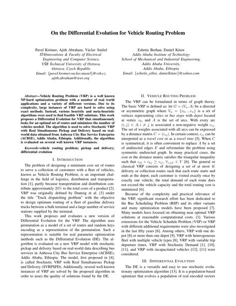 Pdf On The Differential Evolution For Vehicle Routing Problem