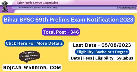 BPSC 69th Exam Date 2023 Bihar 69th BPSC Exam Notification 2023 Complete Details Rojgar Warrior