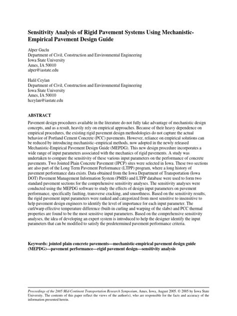 Sensitivity Analysis Of Rigid Pavement Systems Using Mepdg Pdf Road Surface Sensitivity