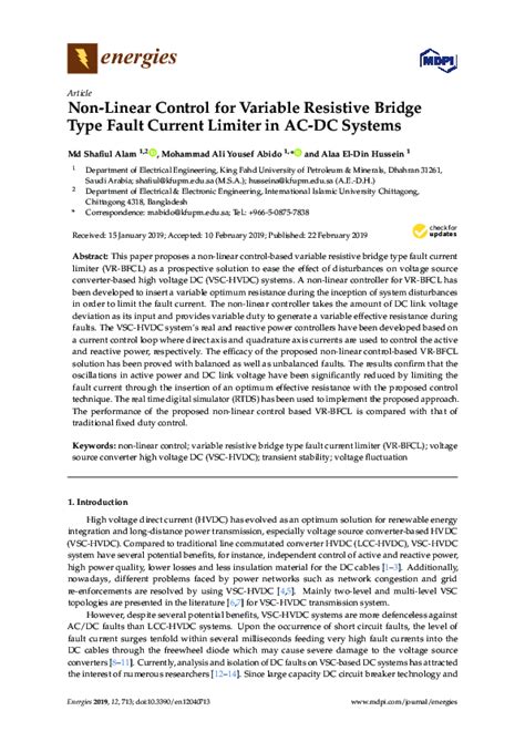 Pdf Non Linear Control For Variable Resistive Bridge Type Fault