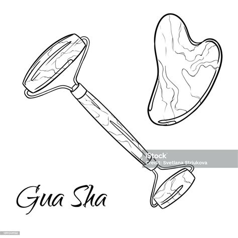 돌로 만든 롤러와 스크레이퍼 구아 샤 세트 고립된 손으로 그린 벡터 일러스트레이션 각질제거에 대한 스톡 벡터 아트 및 기타 이미지 각질제거 개체 그룹 결정체 Istock