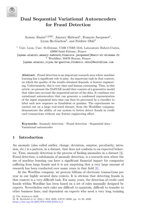 Pdf Dual Sequential Variational Autoencoders For Fraud Detection