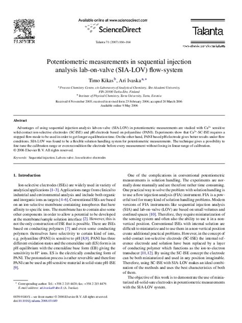 pdf potentiometric measurements in sequential injection analysis lab
