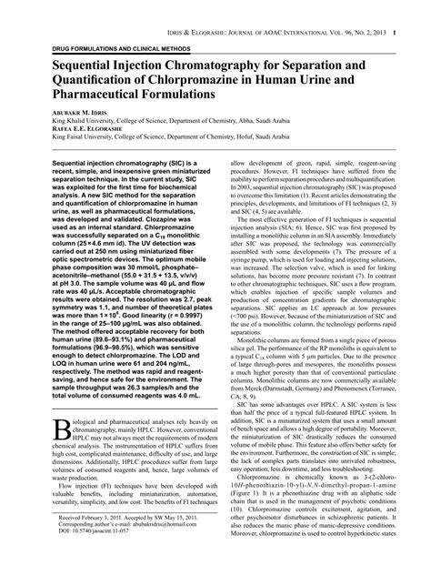 Pdf High Throughput Reagent Saving Sequential Injection Assay Method For Chlorpromazine