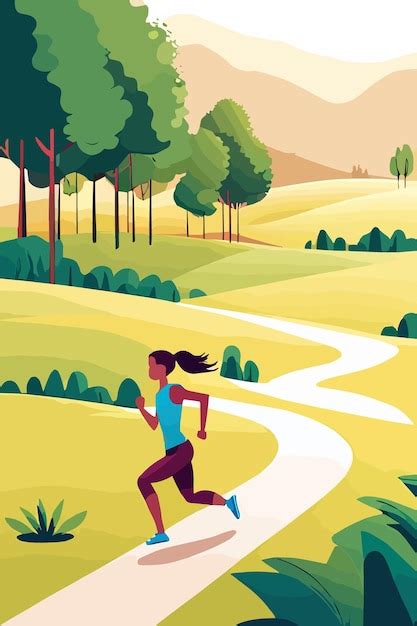 Premium Vector Woman Running In Park Trail Runner Running On Forest