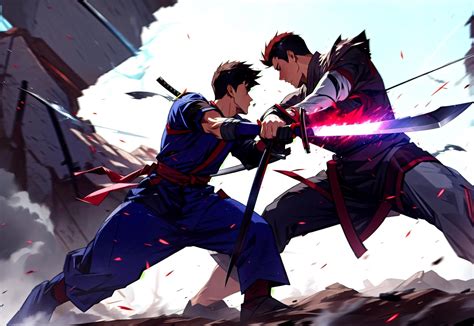 People Fighting Cartoon With Swords