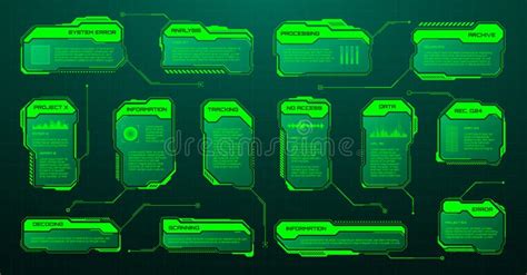 Green Futuristic Hud Ui Elements Sci Fi User Interface Text Boxes Callouts Stock Vector