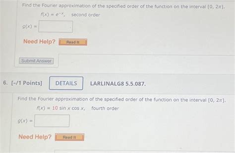 solved find the fourier approximation of the specified order