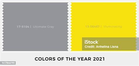 2021 년의 색상 궁극적 인 회색과 활기찬 색상은 노란색 두 가지 독립적 인 색상을 조명합니다 코튼 견본 카드 샘플 벡터 일러스트 레이 션 0명에 대한 스톡 벡터 아트 및