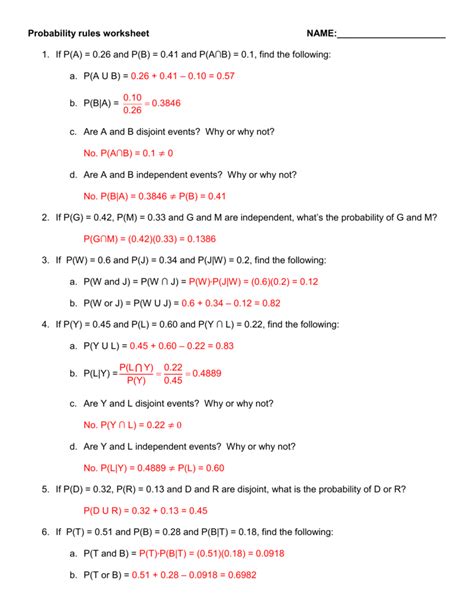 Probability Worksheets With Answers Db Excel