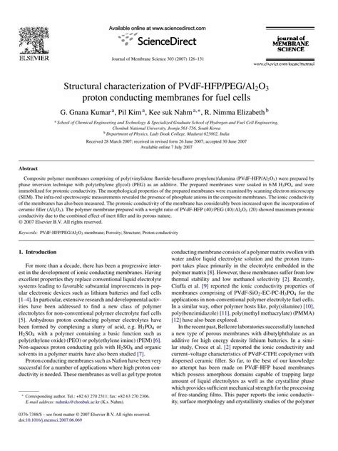 Pdf Structural Characterization Of Pvdf Hfppegal2o3 Proton Conducting Membranes For Fuel