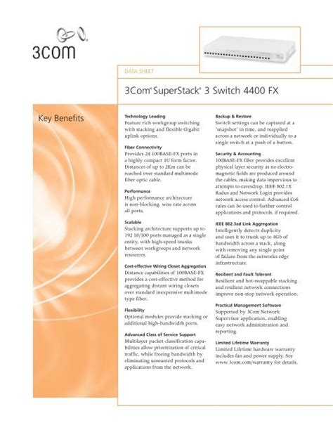 3com® Superstack® 3 Switch 4400 Fx Data Sheet Vb