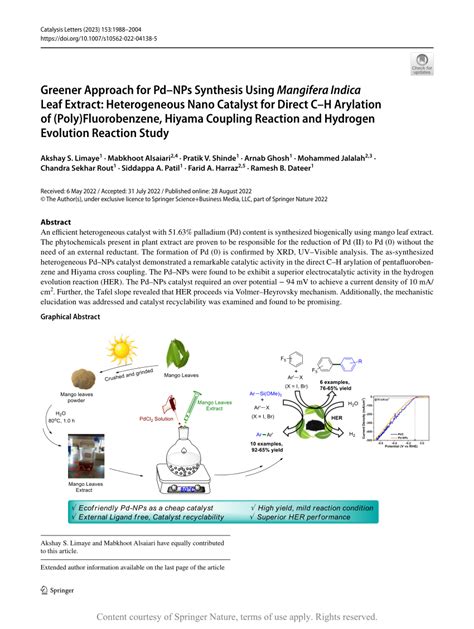 Greener Approach For Pdnps Synthesis Using Manera Indica Leaf