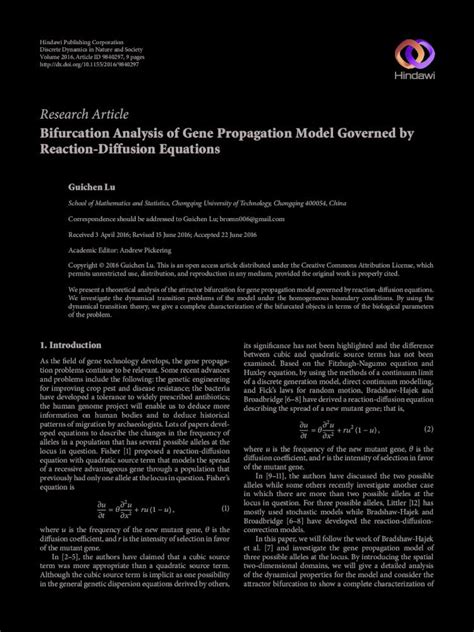 Pdf Research Article Bifurcation Analysis Of Gene Propagation