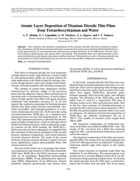 Pdf Atomic Layer Deposition Of The Titanium Dioxide Thin Film From Tetraethoxytitanium And Water