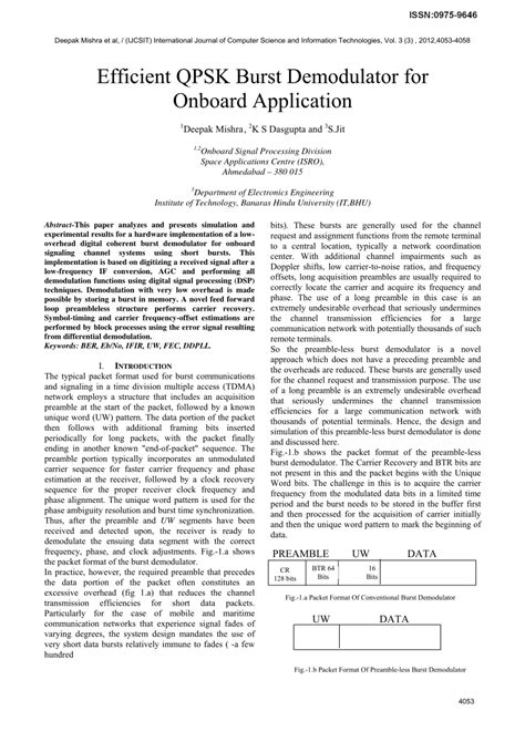 Pdf Efficient Qpsk Burst Demodulator For Onboard Application