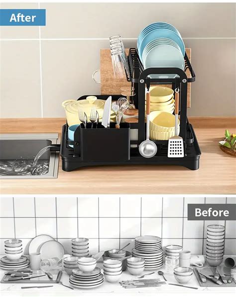 1pc 싱크대 위 주방 카운터용 식기 건조대 이중층 그릇 선반 컵 선반 도마 주방 액세서리가 있는 더 큰 2 Temu Republic Of Korea