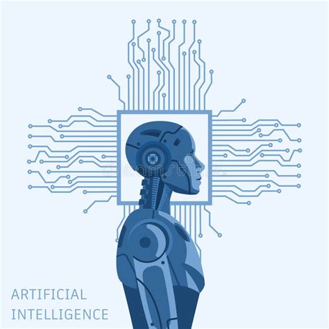 Artificial Intelligence Digital Technology Concept Robot With Hologram Brain And Big Data Stock