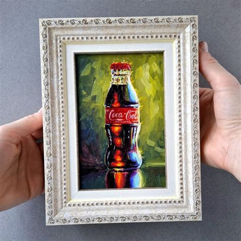 Coca Cola Painting Small Framed Art Original Oil Picture Cola Bottle Art Still Life Drink Coke