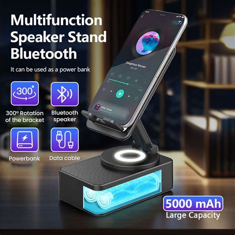 Bluetooth Speaker With Phone Stand 5 In 1 Mobile Phone Holder 360